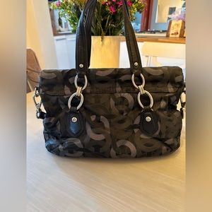 Coach | Bags | Coach Sig C Logo Bag Black Soft Linen Exterior Blue Silk ...